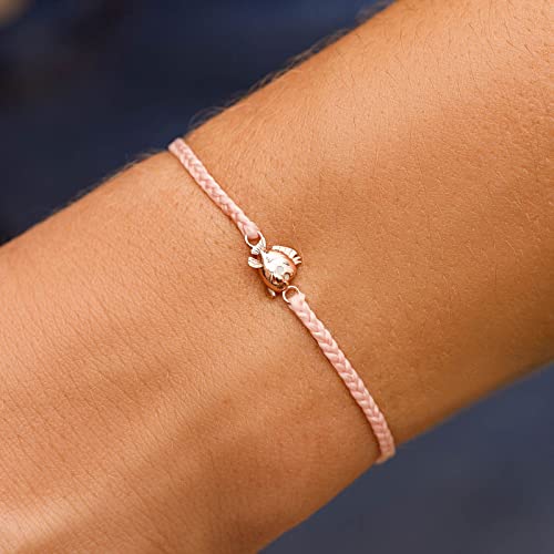 Pura Vida Rose Gold-Plated Disney Flounder Charm Bracelet w/Opal Stones - Adjustable Band, Brand Charm - Baby Pink