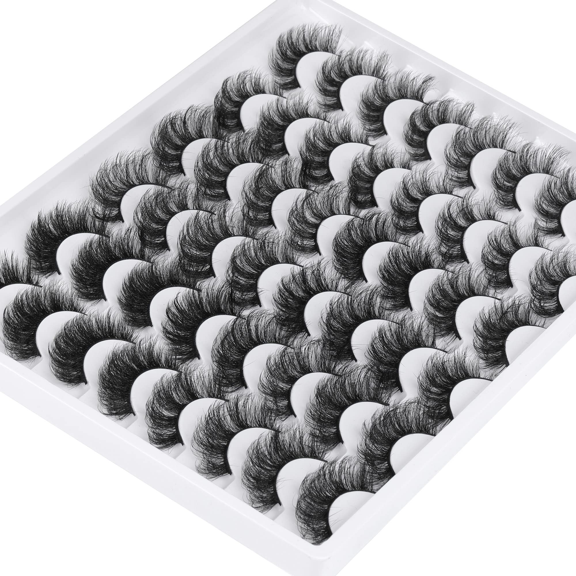 False Eyelashes 24 Pairs Lashes Mink Fluffy 20MM Wispy Faux Mink Eyelashes Thick Volume D Curl Strip Fake Eye Lashes 6 Styles Lashes Multipack