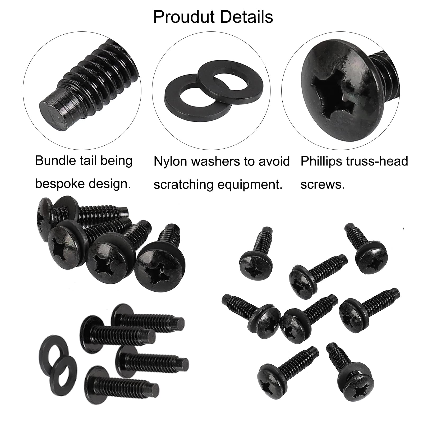 Cqyueen High-Grade Carbon Steel 12-24 Black Rack Screws Set. 60 Sets [Rack Screw + Nylon Washer] for Equipment Server Racks, Enclosures, and Cabinets