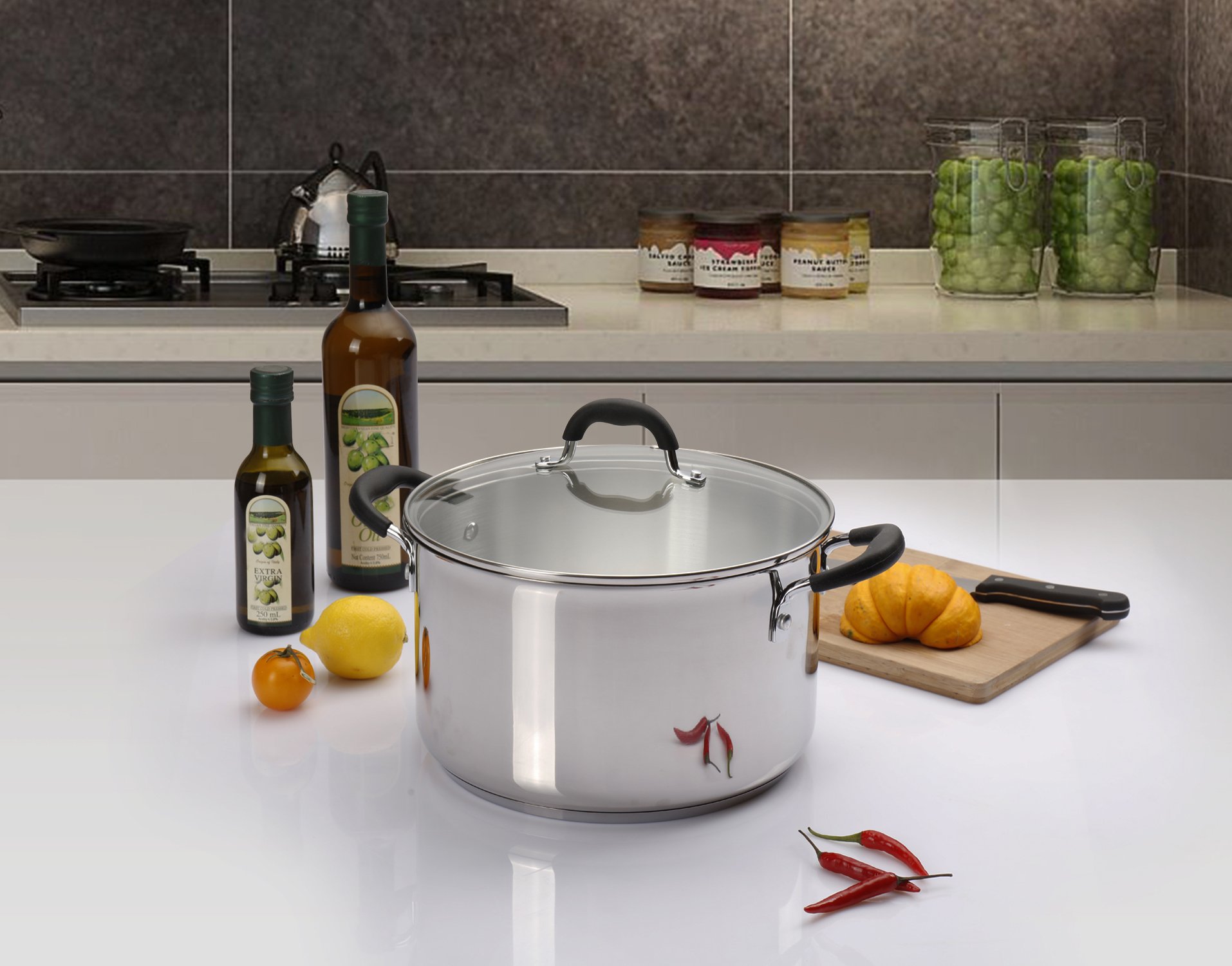 Finnhomy Approved AISI304 (18-10) Stainless Steel 8-Quart Stock Pot with Cover, 3 Layers Base,Induction Base Safe, Metallic