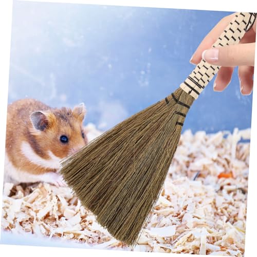 Healeved 2 Pcs Hand-Knitted Small Broom Small Cage Broom Hamster Broom Hamster Mini Broom Pet Cage Cleaning Household Brooms Cage Cleaning Tool Sweep Cleaning Brush Floor Sweeper Miscanthus