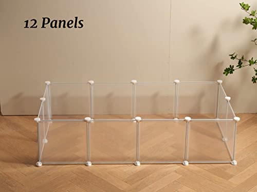 LURIVA Transparent Clear Small Animal Playpen, Guinea Pig Cages, Puppy Dog Pet Rabbit Bunny Indoor Outdoor Fence Pen Enclosure, White Plastic Playpen,12 X 12 Inch, Panels