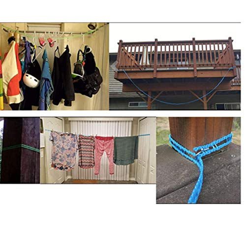 Long Compact Lightweight Camping Hiking Travel Portable Adjustable Rustproof Non-Slip Laundry Hanger Clothesline 16.5' Feet w/ Bonus Plastic Clothes Clips and Mesh Zipper Pouch