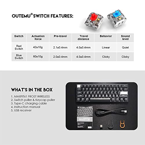 FANTECH MAXFIT61 Frost 60% Mechanical Keyboard, Type-C Compact 61keys Hot Swappable RGB Gaming Keyboard for Windows PC, Linear Red Switch - Black