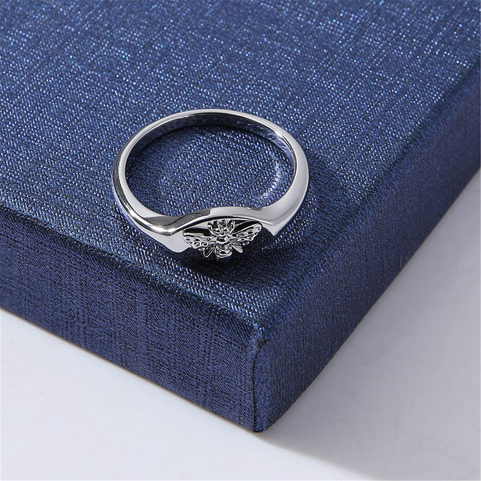 COLORFUL BLING 1-2 Pcs Dainty Signet Bee Ring Copper Handmade Minimalistic Unique Engraved Statement Honeybee Finger Ring for Women-2 pcs 9