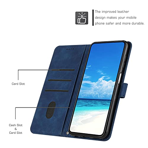 Kainevy for Oppo Reno 6 5G Case Wallet Black with Lanyard Durable Leather Case for Oppo Reno 6 5G Phone Case with Card Holder Buckle Flip Design Protective Cover for Womem Men (Blue)