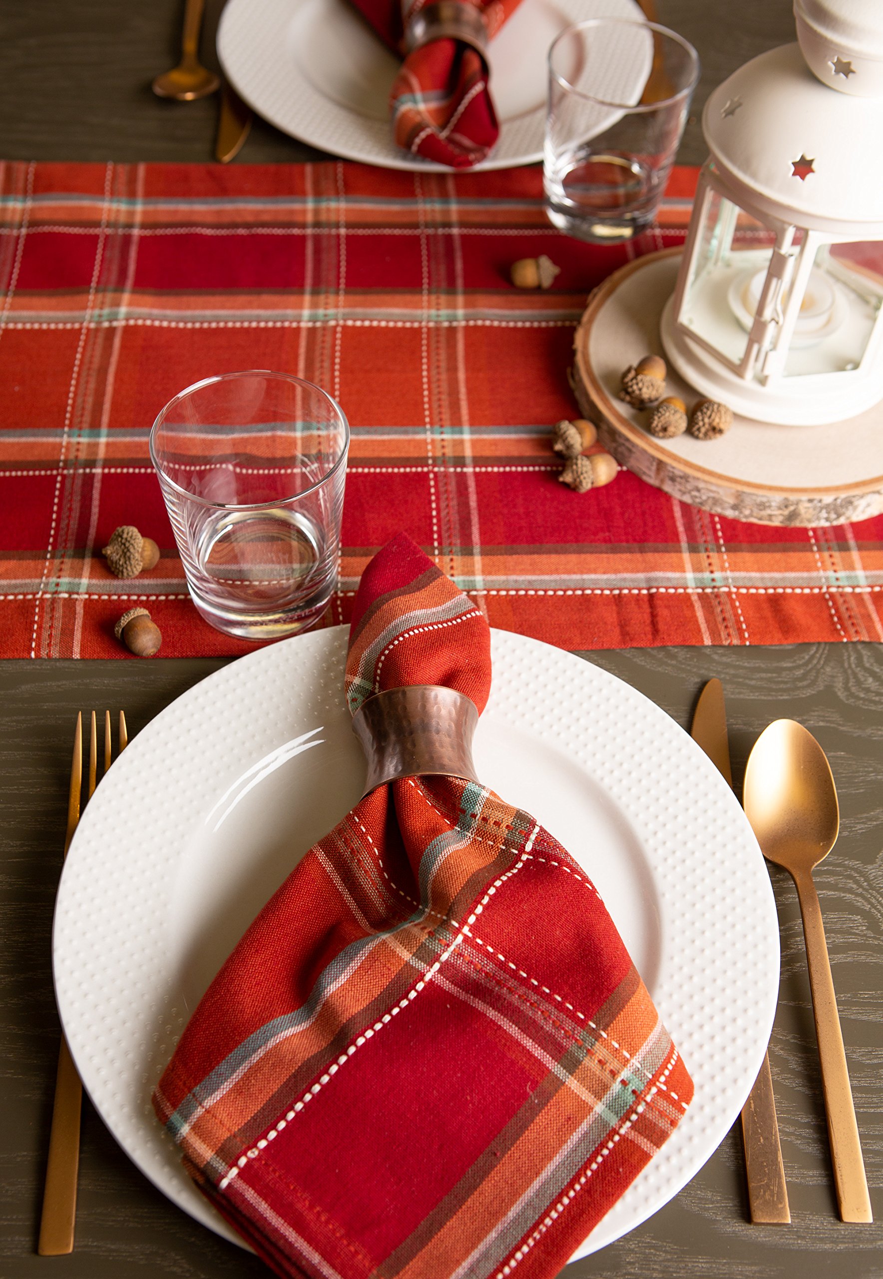 DII Autumn Pumpkin Spice Kitchen Collection Fall/Thanksgiving Cotton Table Décor, Table Runner, 14x72, Orange Plaid