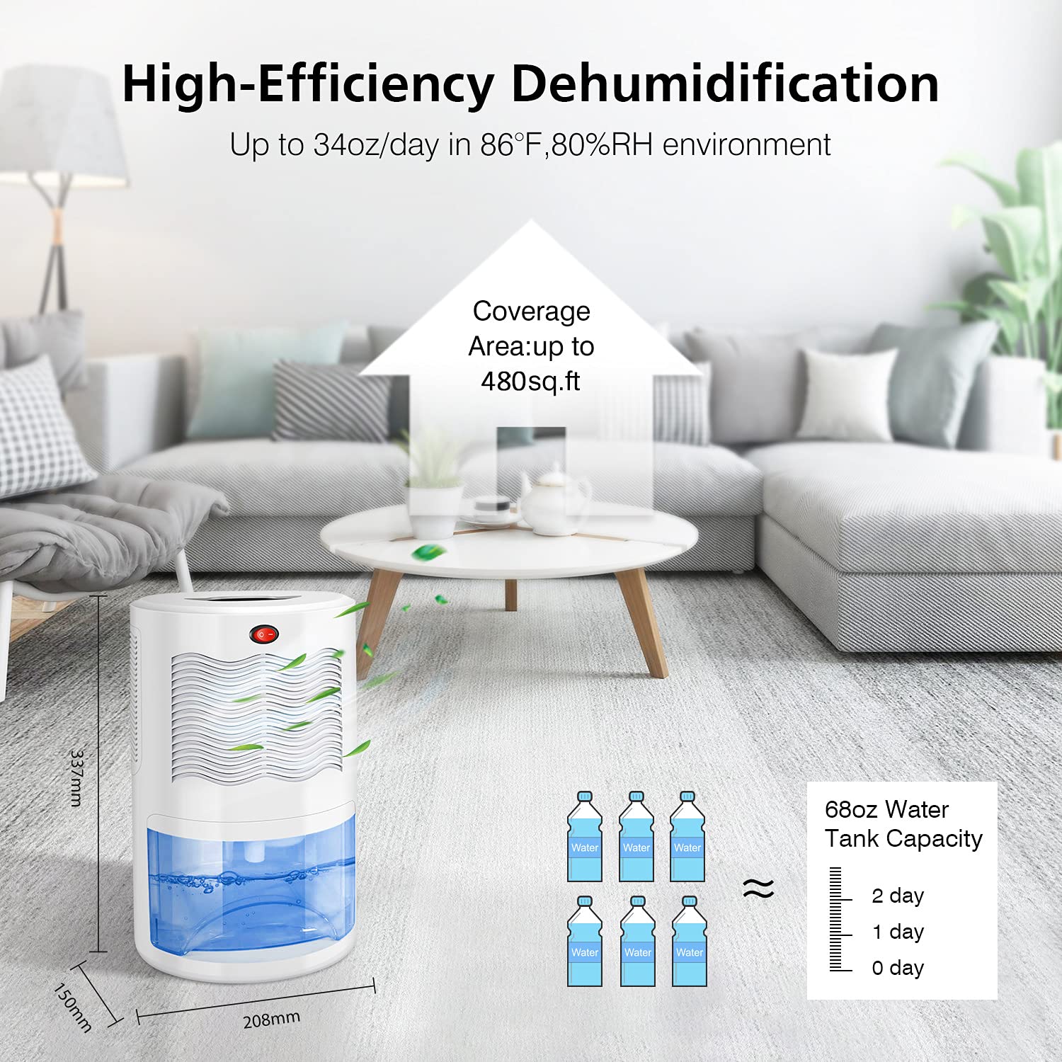 COSVII Dehumidifier for Bedroom,Up to 680 Sq.ft Small Dehumidifier Ultra Quiet Dehumidifiers for Home Bathroom Closet Kitchen with 68oz(2000ml) Water Tank