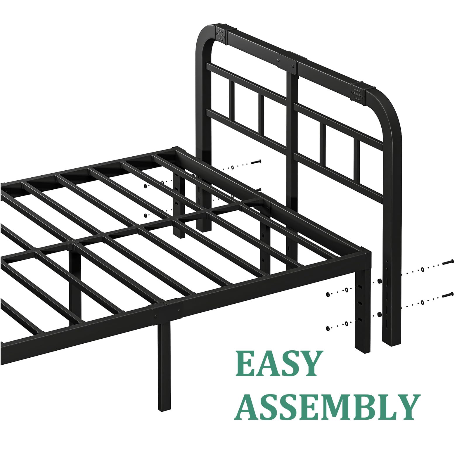 LAKKURI 40 Inch High Queen Headboard Only, Metal Headboard Queen Size, Easy Assembly, Metal Slats, Farmhouse Headboard, Black