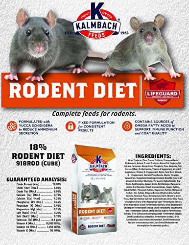 Kalmbach Feeds 18% Rodent Diet Cubed Feed for Rats and Mice in All Life Stages, 50 lb Bag