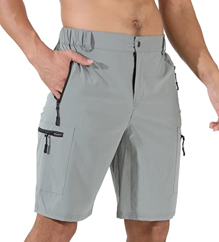 Suwangi Mens Hiking Cargo Shorts Quick-Dry Outdoor Athletic Short Travel Fishing Golf Tactical Short for Men with Multipocket Light Gray