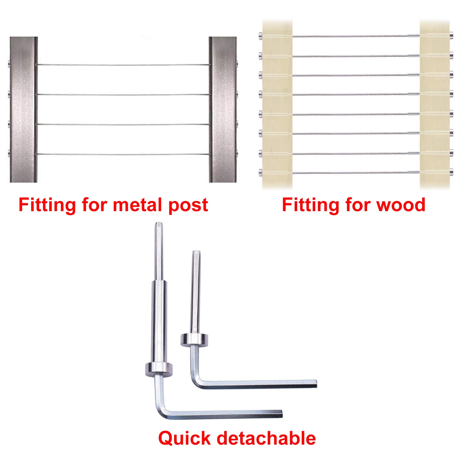 CKE Cable Railing kit Invisible Turnbuckle 1/8" 20 Pairs Swage Threaded Stud Hex Head Fitting Receiver Terminal for Wood & Metal Post