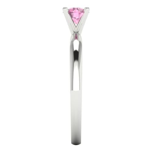 Clara Pucci 0.50 ct Round Cut Solitaire Pink Simulated Diamond Engagement Bridal Promise Anniversary Ring in 18K White Gold Size 10