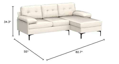 COOSLEEP Convertible Sectional Sofa Couch, 83" L-Shape Sofa Couch with Chaise Convertible,ChenilleFabric Upholstered for Living Room, Apartment, Office (Beige)