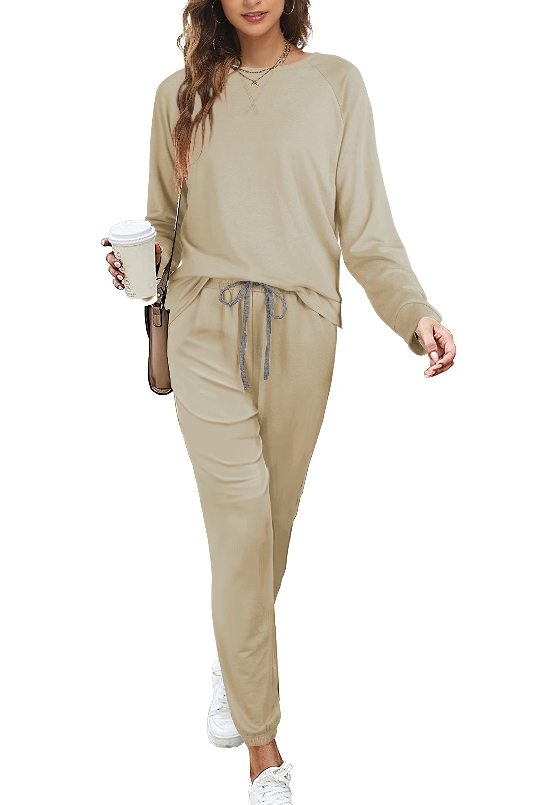 Dofaoo Two Piece Outfits for Women Long Sleeve Crew Neck Sweatsuits Sets with Pockets