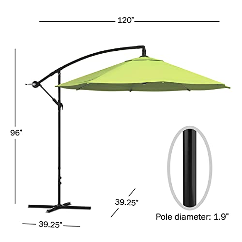 Pure Garden Offset Patio Umbrella β 10 Ft Cantilever Hanging Outdoor Shade - Easy Crank and Base for Table, Deck, Porch, or Poolside (Lime Green)