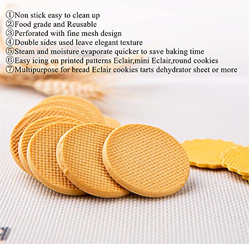Firsmat 2 Pk Perforated Eclair Mesh Mat Silicone baking mats for Bread Tartlets Cookies Oven Sheets (11-4/5" x 15-3/4")
