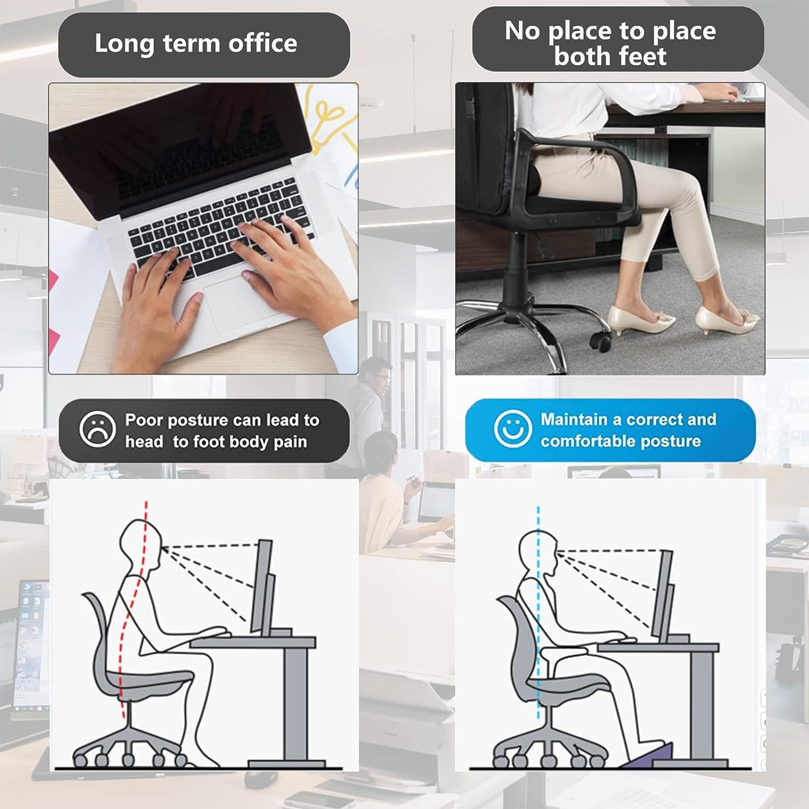 DISFAT Foot Rest Under Desk, Ergonomic 6-Height Adjustable footrest with Massage Rollers Portable Under Desk Foot Stool for Home,Office, Black