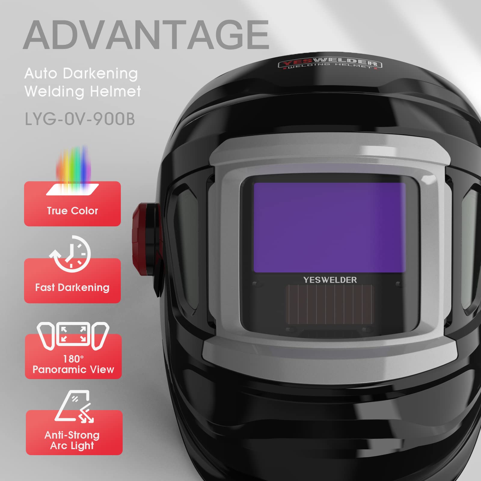 YESWELDER Large Viewing Flip Up Design Auto Darkening Welding Helmet with Side View, Digital Welding Lens,1/1/1/1 True Color 4 Arc Sensor Welder Mask