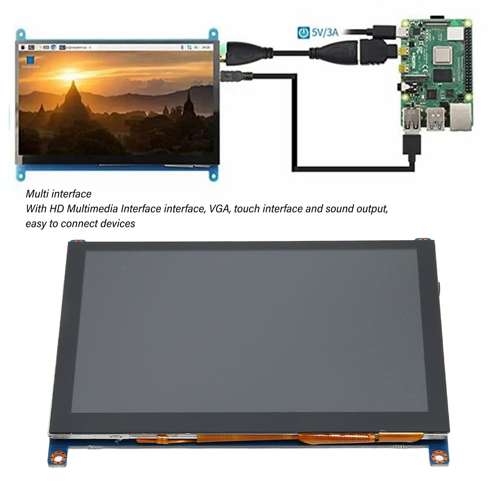 FOTABPYTI HD Screen Display, 800x480 5 Inch Easy Connection Touchscreen Monitor for Computer