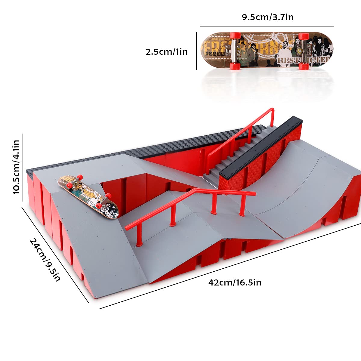 EPOGG Finger Skateboard Ramp Set Fingerboard Ramps Skate Park Kit for Training, Multiple Assembly Fingerboard Skatepark Ramps Kit with 4 Finger Skateboards & 1 Display Holder (B)