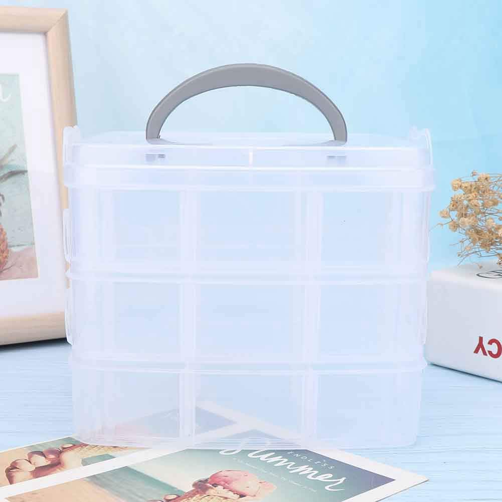 Craft Organizer Box 3 Layers Nail Art Storage Box Plastic Clean Jewelry Organizer Container with Adjustable Compartments for Nail, Hair Accessories, Beads, Threads, Ribbon, Art Supplies