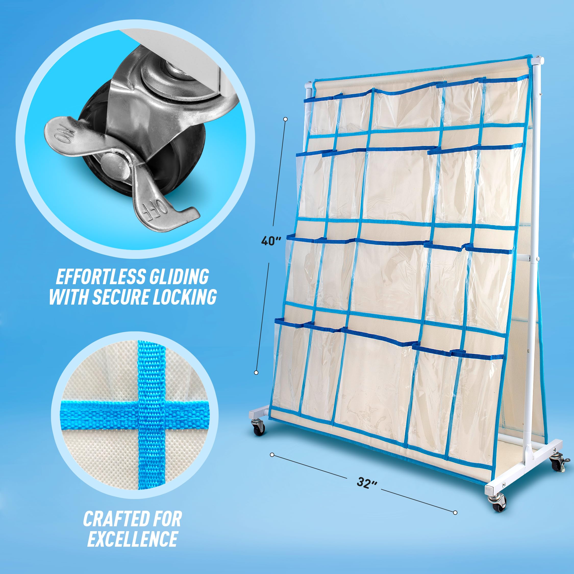 Craft Rolling Cart with Wheels - 40 Storage Pockets - Portable Organizer for Arts & Craft Supplies