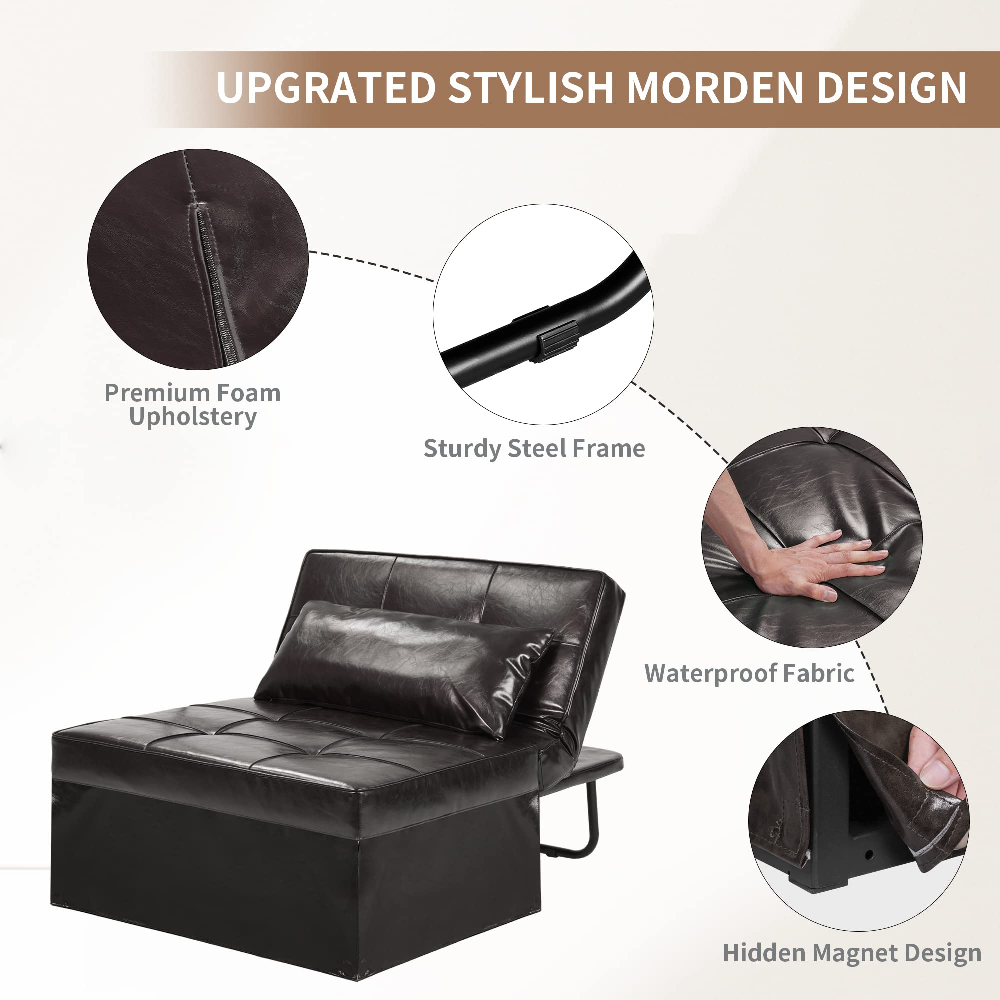 Diophros Sofa Bed, Convertible Chair 4 in 1 Multi-Function Modern Folding Ottoman Guest Bed with Adjustable Sleeper for Small Room Apartment, Large