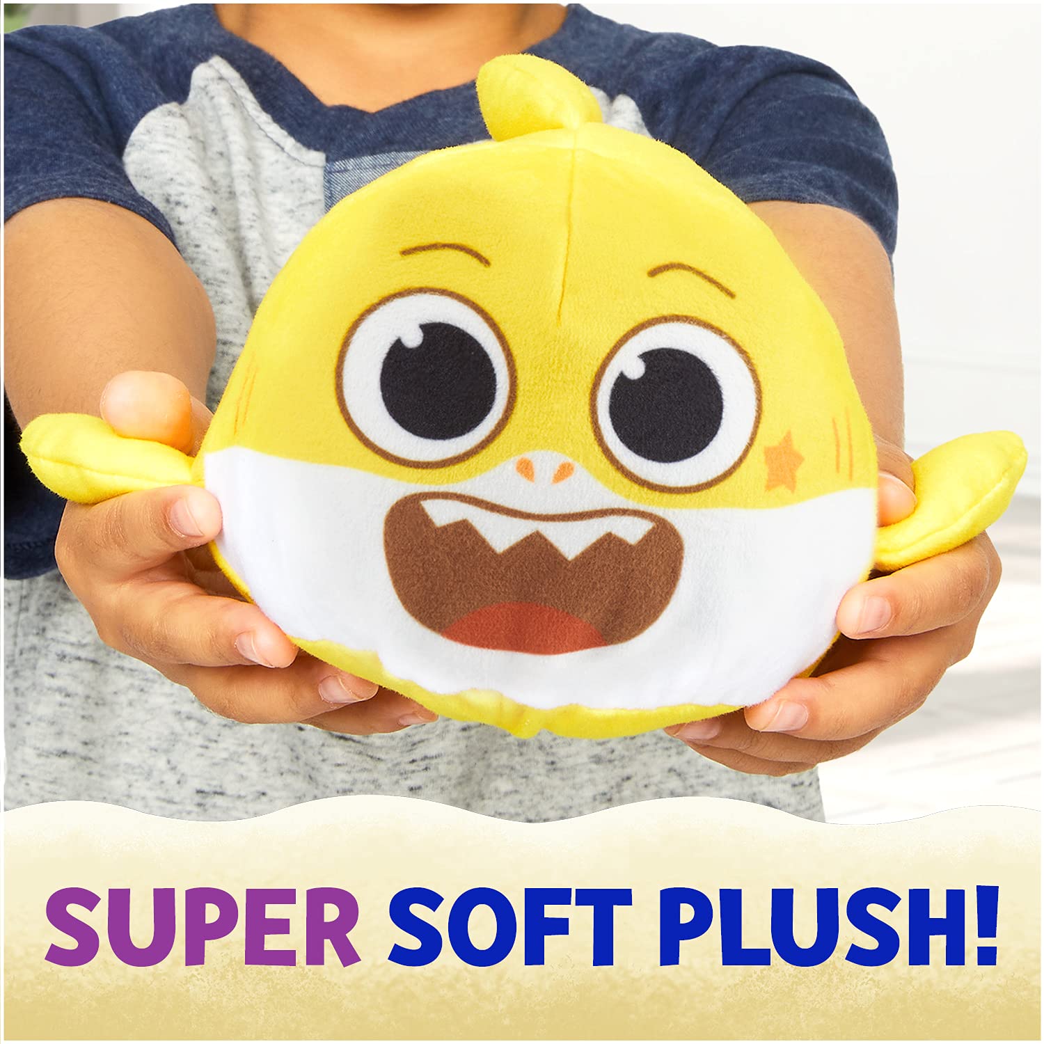 WowWee Baby Shark's Big Show! Reversible Plush Baby Shark Turns Into Super Shark – Flip Plushie Toys for Toddlers