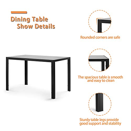 IANIYA Dining Room Table,Kitchen Table, Square Glass Kitchen Table with 4 Chair Black