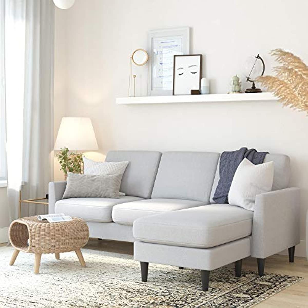 FANCUF Sofa Sectional, Light Gray Linen,Sectional Sofa L Shape Couch with Wide Chaise Lounge
