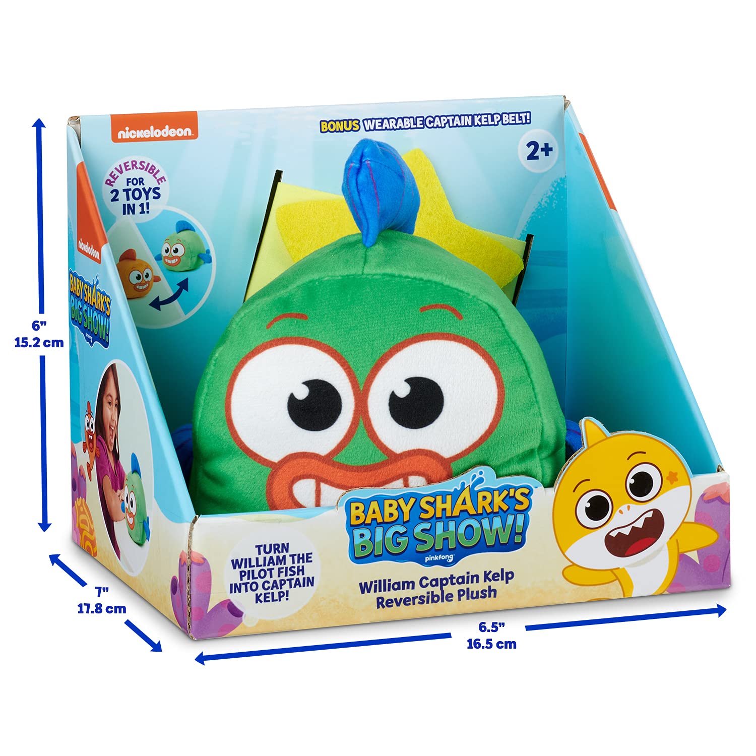 WowWee Baby Shark's Big Show! Reversible William Plush Flips Into Captain Kelp – Stuffed Animal Fish – Cute Plushies for Kids