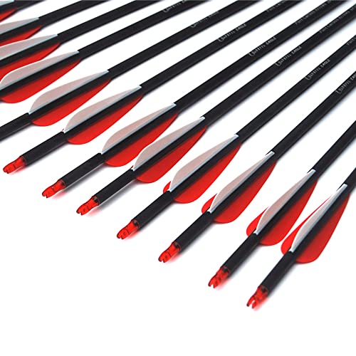 COLORFUL EAGLE 28/30/31 Inches Spine 300/400 Pure Carbon Arrows with Red and White Color for Recurve/Compound Bows Archery Hunting (Pack of 12) (Spine 400, 28 Inches)