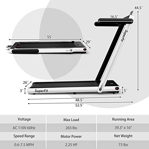 Goplus 2 in 1 Under Desk Treadmill, 2.5HP Superfit Folding Treadmills for Home Office w/Smart APP, Remote Control, LED Display, Bluetooth Speaker, Foldable Walking Jogging Machine (White)