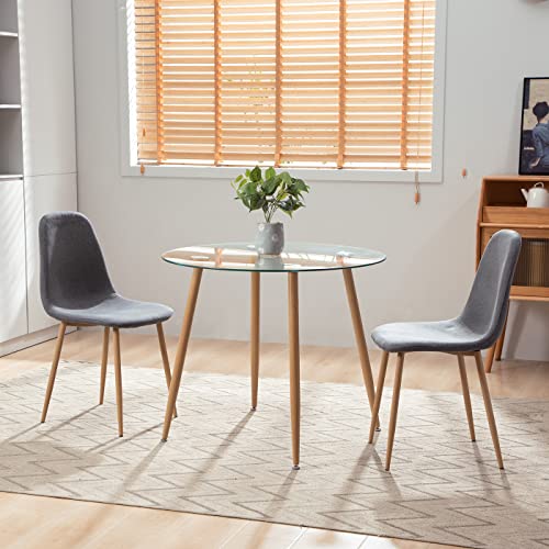 SICOTAS Dining Table Round - Glass Top Kitchen Table with Wooden Metal Legs, Modern Dining Room Table for 2 or 4, Circle Dinner Table for Kitchen, Small Spaces, Apartment,35 x 29 inch, Clear