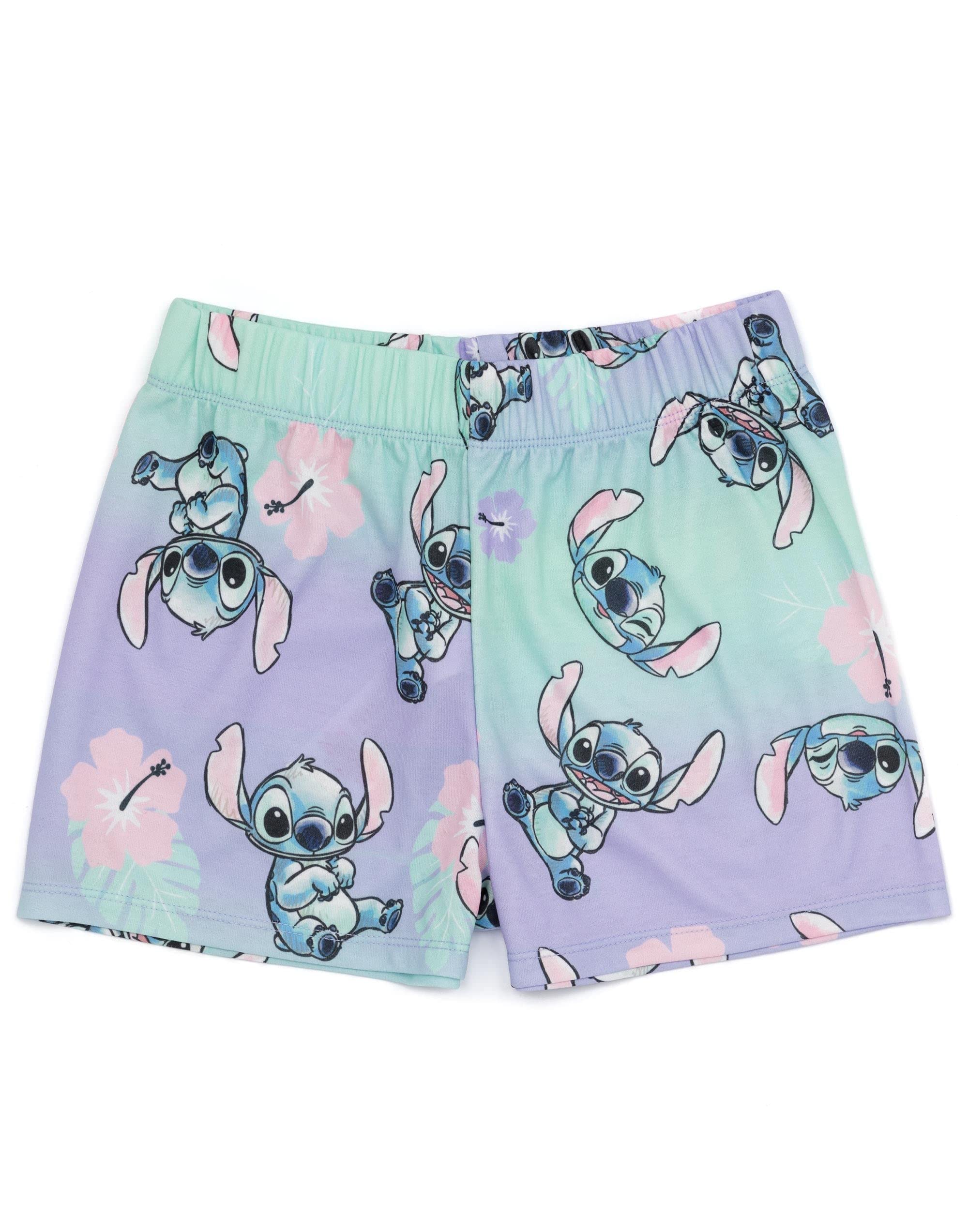 Disney Lilo And Stitch Girls 2 Pack Pyjama Set | Kids Short Sleeve T-Shirt Complete & Shorts PJs | Just Chill Alien Graphic Purple