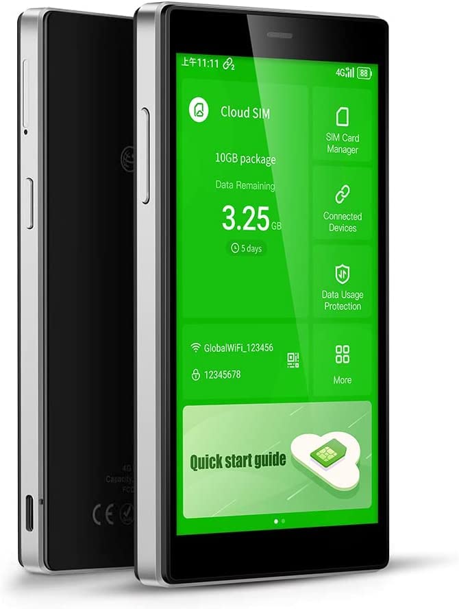 GlocalMe G4 Pro 4G LTE Mobile Hotspot Router & Protective Case, with US 8GB & Global 1.1GB Data, 5” Touch Screen LCD Display Portable WiFi Hotspot for Travel, No Contract, SIMFREE, Pocket WiFi Device