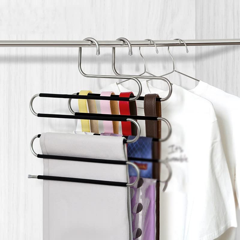 IULJH 5 Layer Stainless Steel Hollow S Shape Multifunctional Pants Rack Scarf Belt Storage Rack Super Space Saving ( Color : White-Fruit peach5 , Size : 34*38cm )