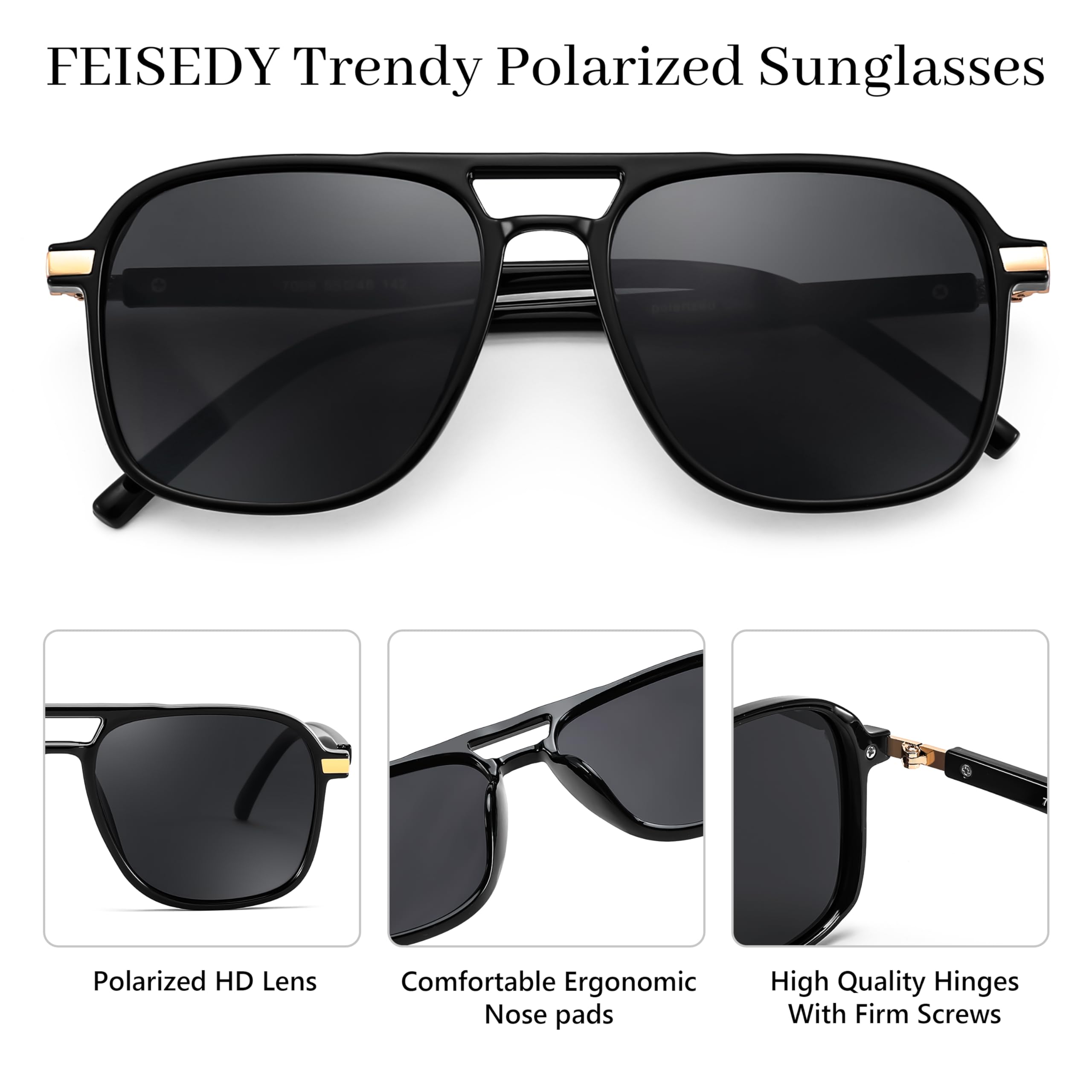 FEISEDY Retro Polarized Aviator Sunglasses Womens Men, 70s Vintage Square Aviators Shades B9134