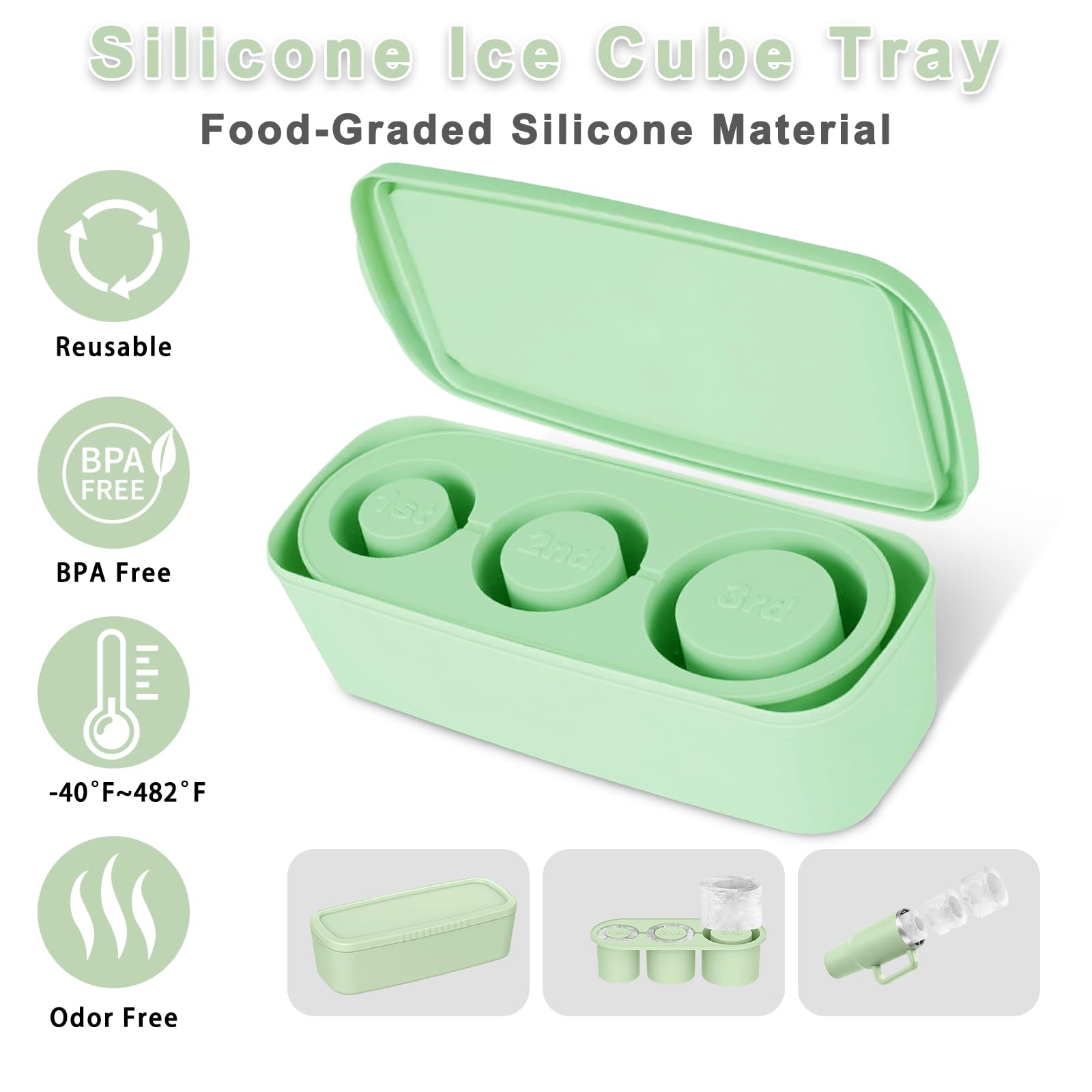 DOGITY Ice Cube Tray for Stanley Cup,Ice Molds for Stanley Cup Accessories,Silicone Ice Cube Molds with Lid and bin for Stanley 20oz 30oz 40oz Tumbler Cup,3 Sizes Silicone Ice Cube Mold for Ice Drink