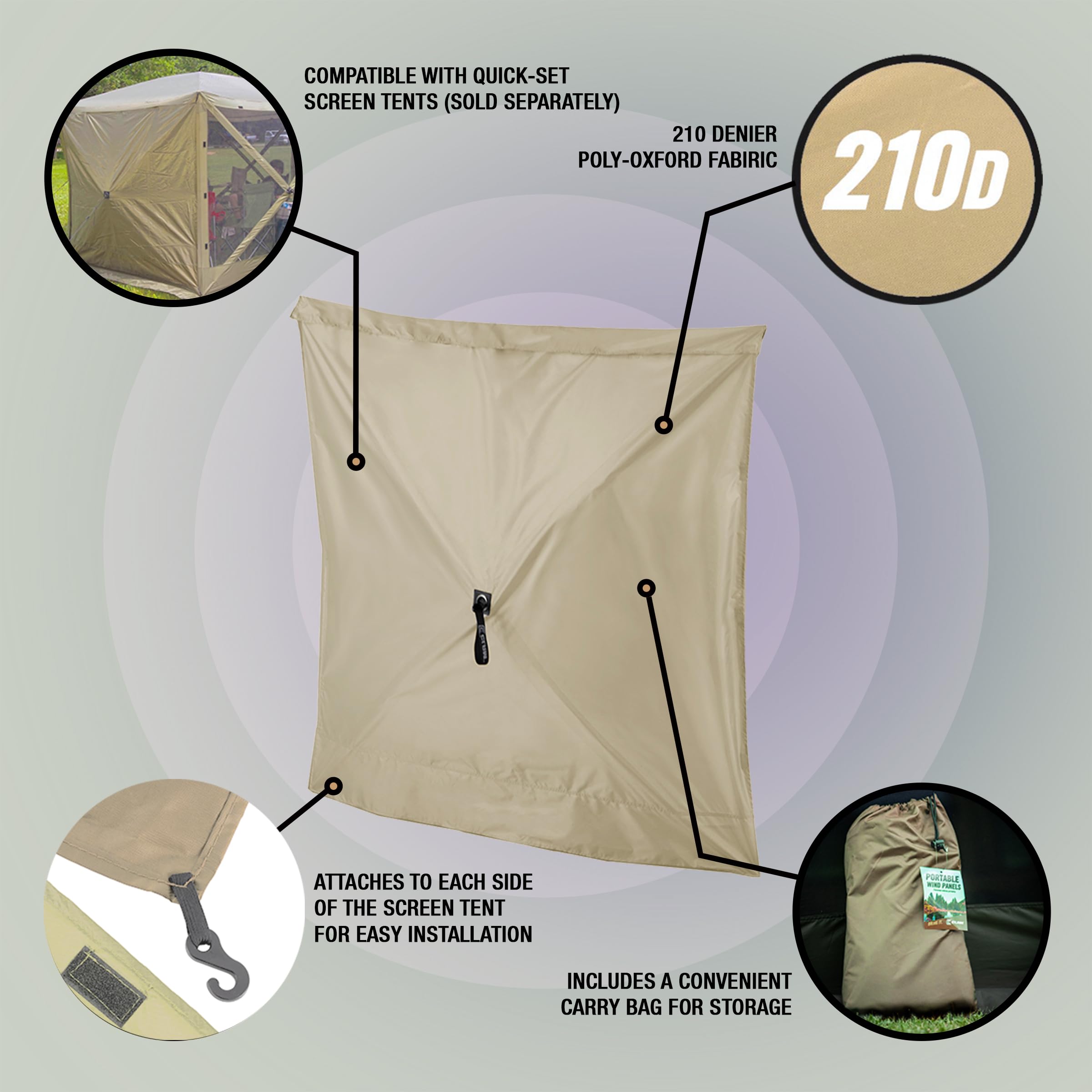 Clam Quick-Set Wind and Sun Panel Attachment for Escape Sport Screen Shelter Canopy Tent with Carrying Bag, Accessory Only, Tan (3 Pack)