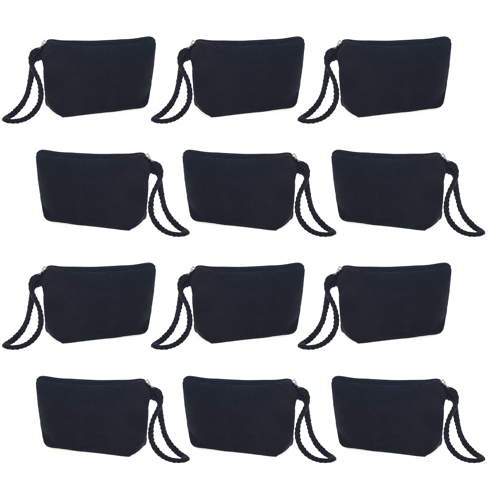 Muka 12 Pack 100% Cotton Canvas Bag with Lining, 7-1/2 x 4-1/4 x 2 Inches Wristlet Natural Pouch