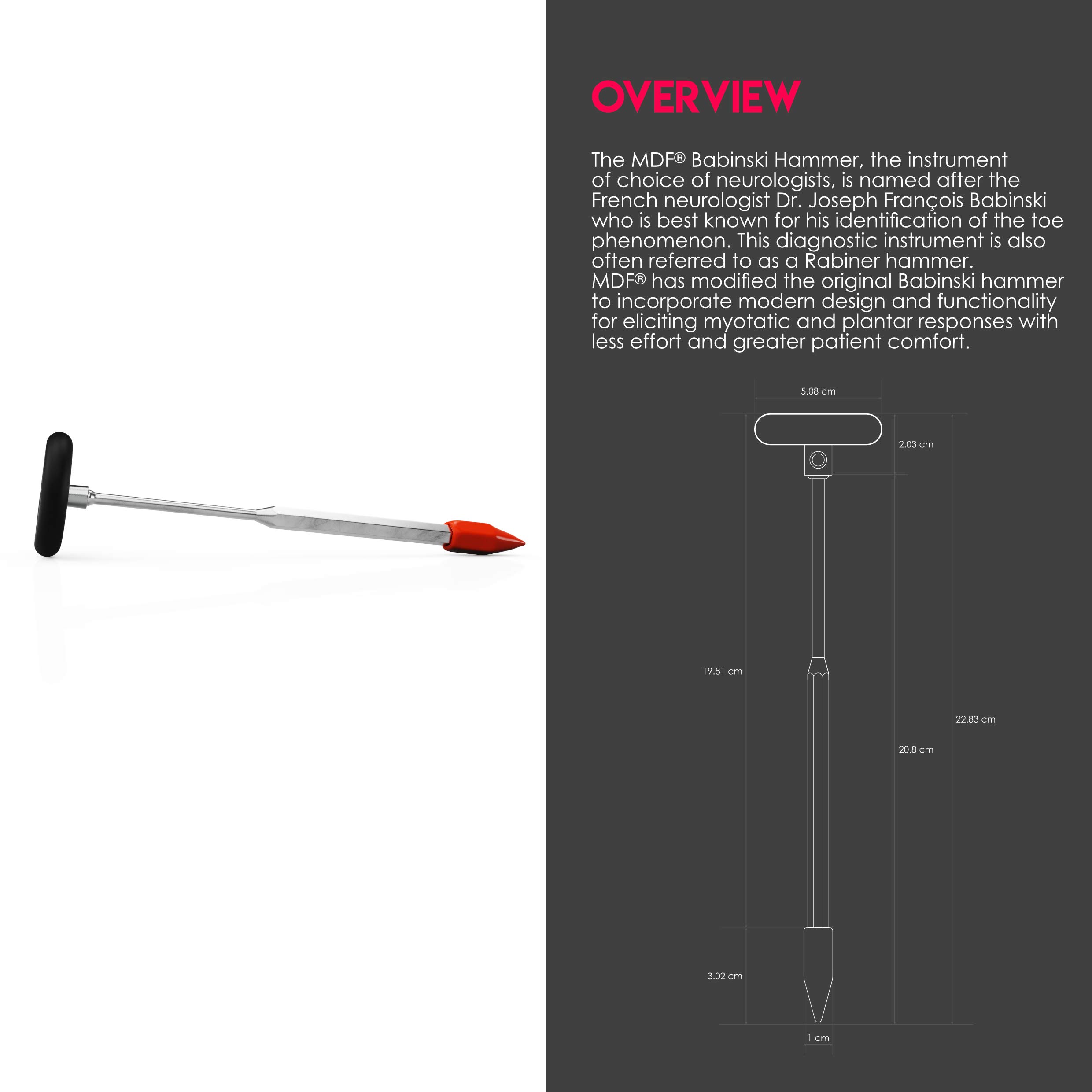 MDF Instruments, Babinski Neurological Reflex Hammer with Pointed tip for Superficial responses - Free-Parts-for-Life & Lifetime Warranty - Black (MDF535-11)