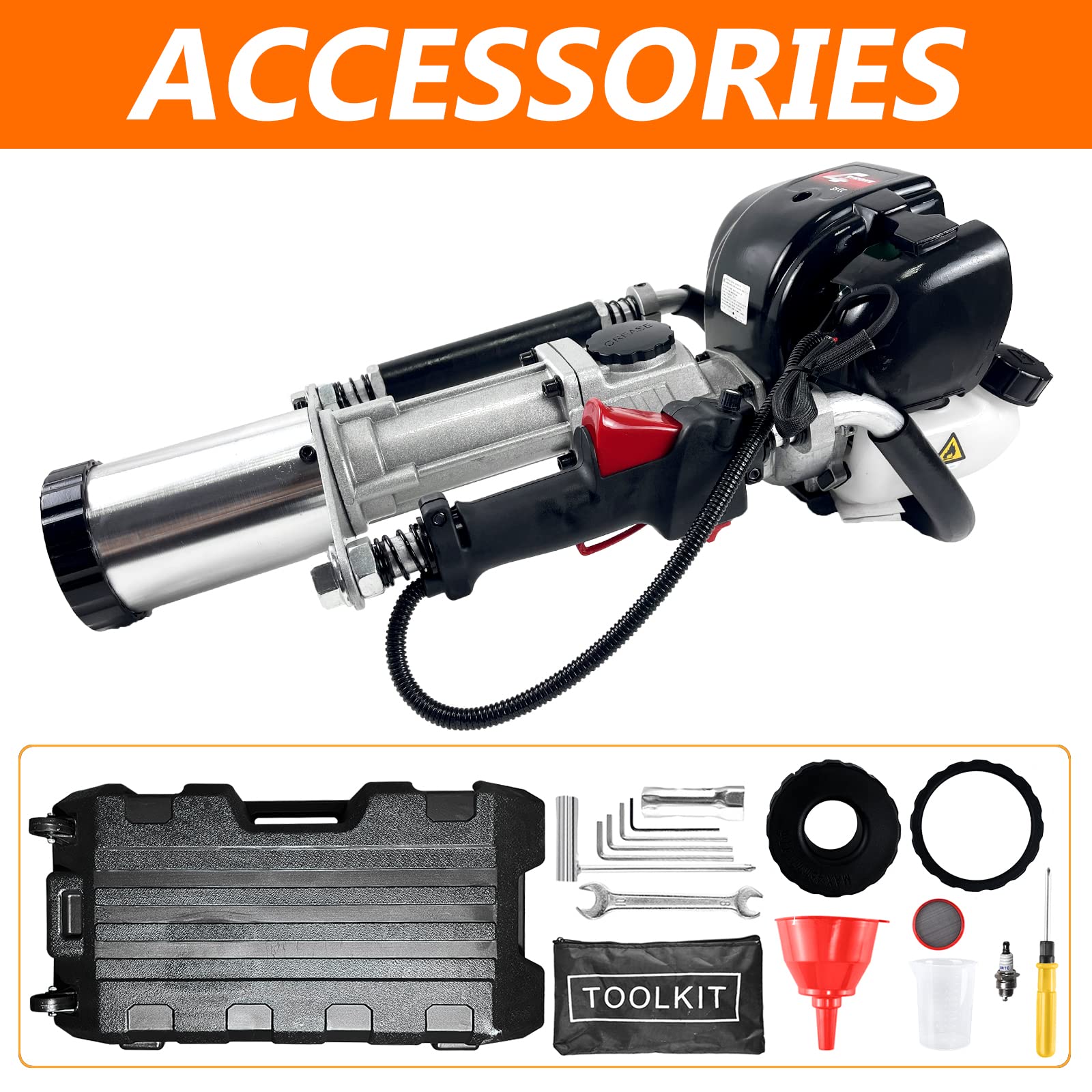 JKCHEN PRO 4 Stroke Gas Powered T Post Driver Hammer Drill, 37.7CC Air Cooling Single Cylinder Gasoline Petrol Fencing Tool with 3 Post Driving Head - 45mm,55mm,88mm pile sleeve
