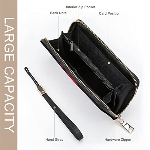 FunnyStar Red Lobster Women's Long RFID Hand Wallet Wristlet Clutch Purse PU Leather Handbag with Wrist Strap