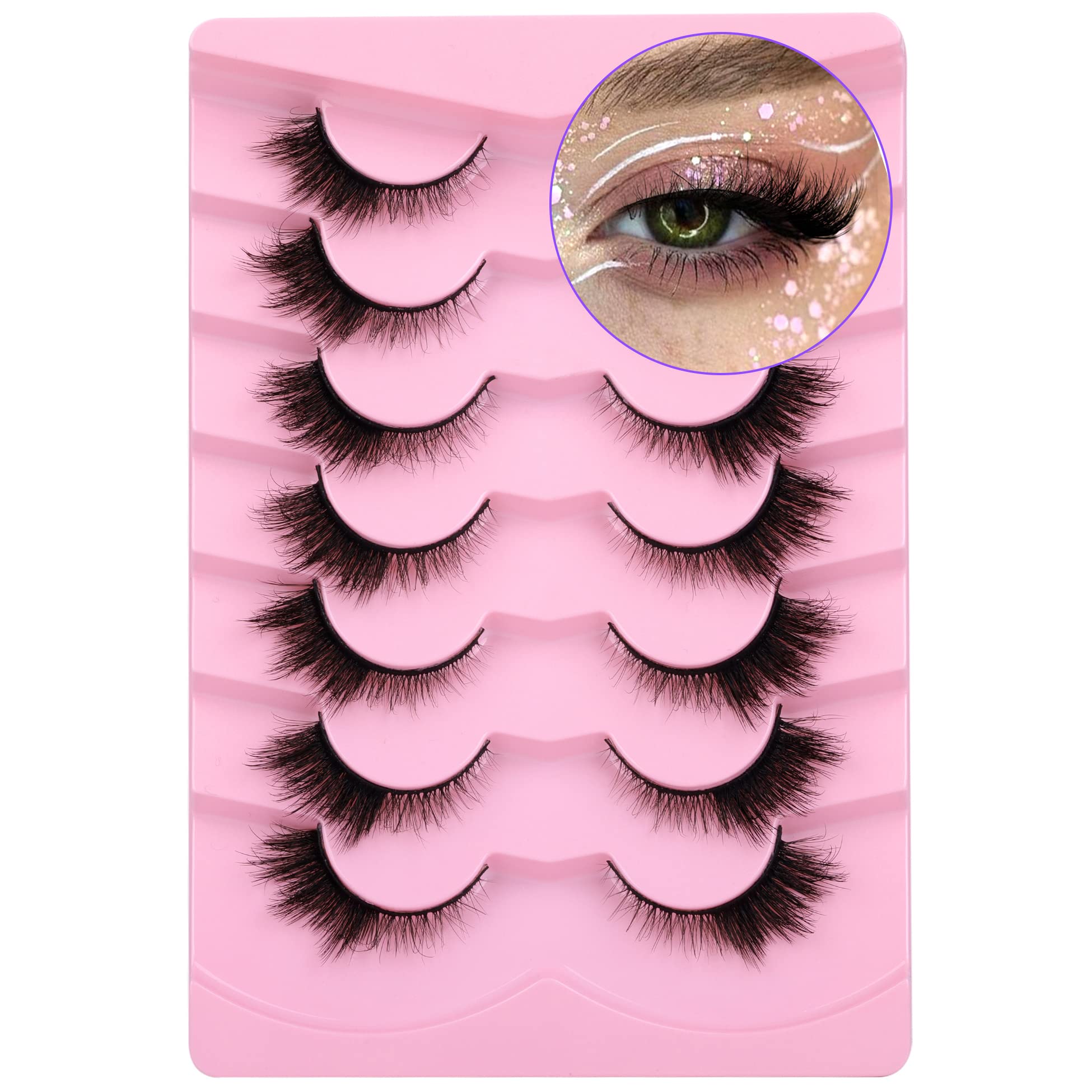 Fox Eye Lashes Natural Looking Wispy Eyelashes D Curl Fluffy Faux Mink Lashes Multi-layers Volume False Lashes 7 Pairs Pack by Mavphnee