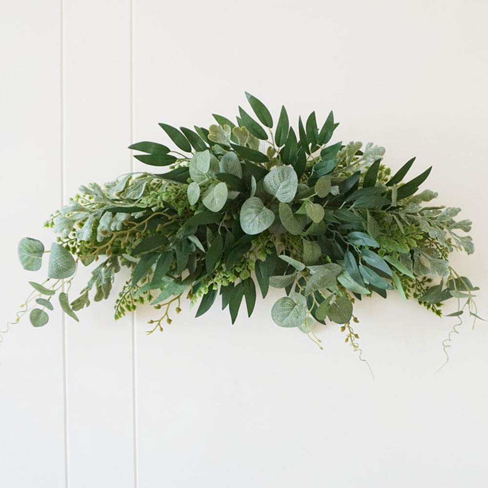 Timpfee Artificial Leaf Swag, 66CM Floral Greenery Swag with Eucalyptus Leaves Hanging Front Door Wreath Flowers for Table Centerpieces Home Indoor Outdoor Window Wall Wedding Arch Party Garden Decor