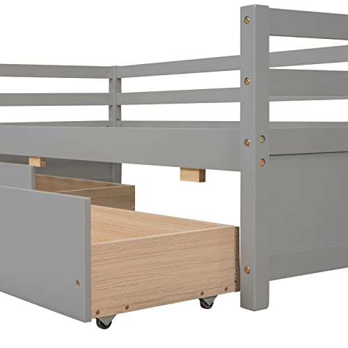 HYC Twin Daybed Frame with 2 Storage Drawers on Casters,Space Saving Furniture Wooden Day Bed Sofa Bed with Slats for Strong Support for Living Room Bedroom Gray,79.5" L x 41.8" W x 26.0" H