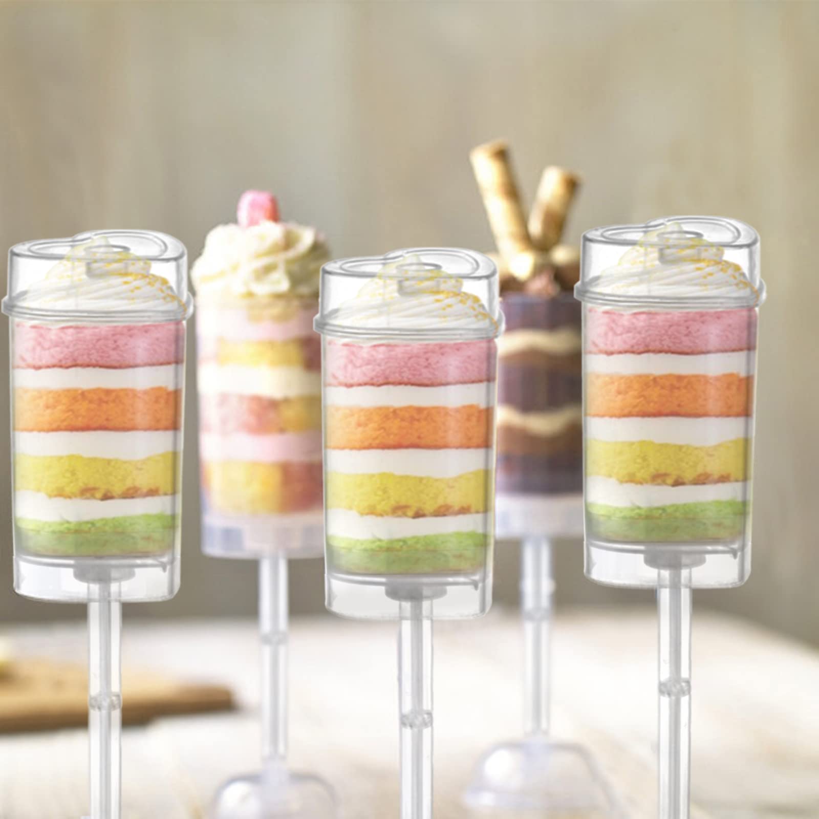 Jucoan 50 Pack Cake Pop Shooter, Heart Shape Plastic Cake Push Up Container with Lid, Base, Stick for Cake, Dessert, Party