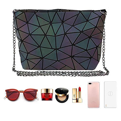 Sherry Handbag Fashion Holographic Laser Shoulder Bag Geometric Envelope Clutch Chain Crossbody Purse (Luminous)